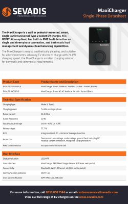 EV Charger Datasheet - Sevadis EV Chargers - Premium Chargers